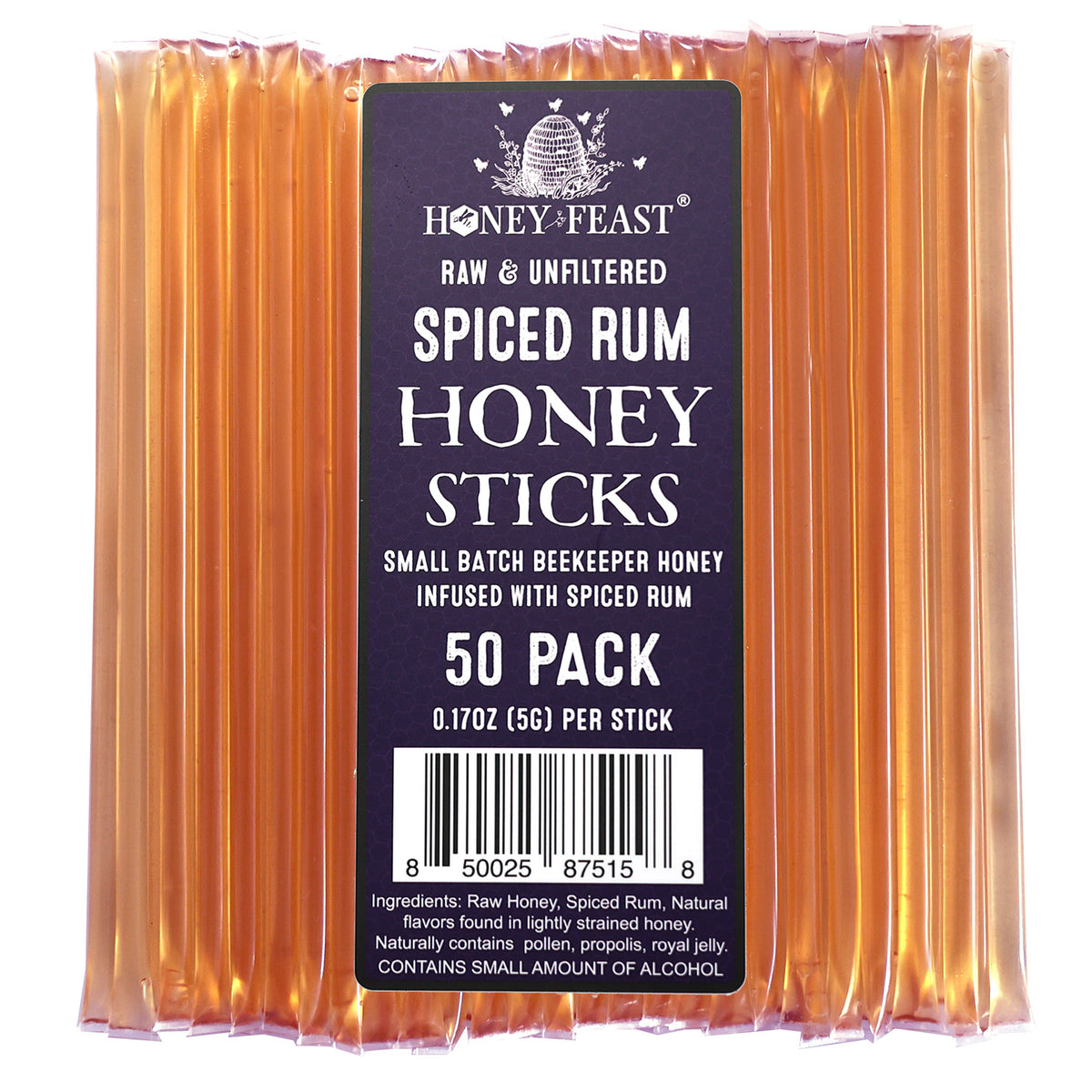HONEY FEAST Spiced Rum Honey Sticks | Flavored Honey Straws | 50 Pack ...